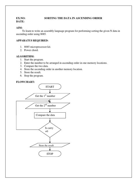 Ex No Sorting The Data In Ascending Order Date Aim Pdf Central Processing Unit