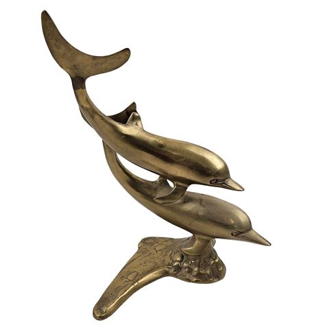 Brass Dolphin Figurine Statue Home Decor Sculpture Vintage Porpoise
