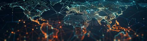 Digital World Map With Global Business Interconnections Stock