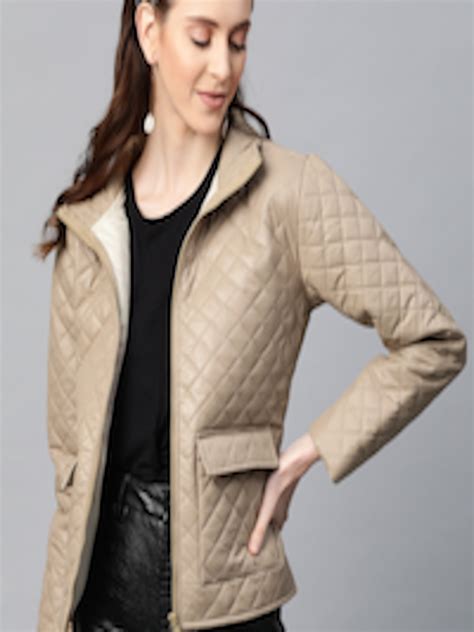 Buy Sassafras Women Beige Solid Quilted Jacket Jackets For Women