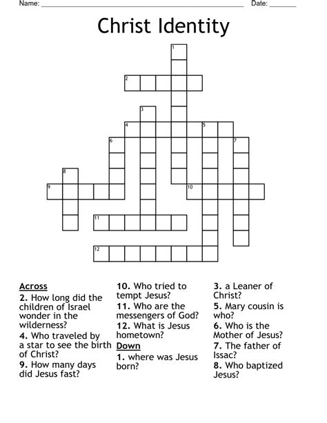 Christ Identity Crossword Wordmint