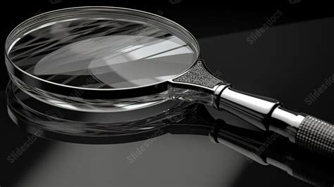 A Large Magnifying Glass On A Shiny Black Surface Powerpoint Background