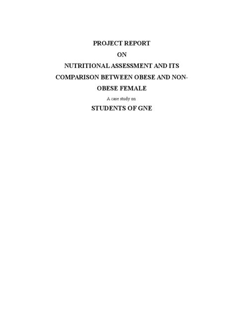 Nutritional Comparison Of Obese And Non Obese Female Students Pdf