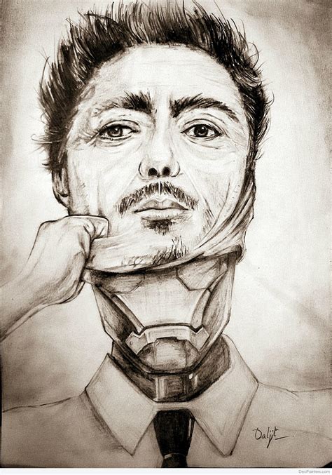 Pencil Sketch Of Robert Downey Jr Iron Man Desi Painters