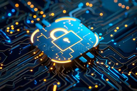 Lock With Circuit Pathways Data Security Cybersecurity Cyber Defense Concept Stock