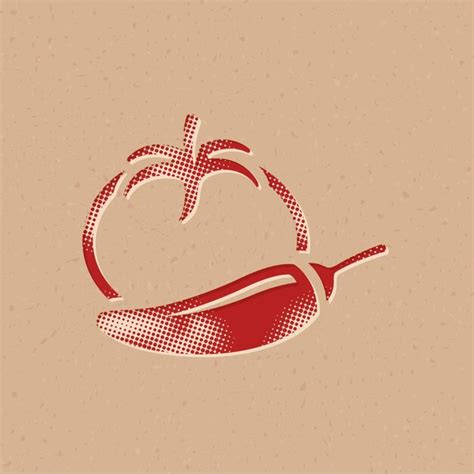 Premium Vector Tomato And Pepper Halftone Style Icon With Grunge