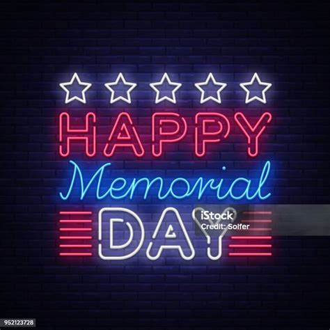 현충일 벡터입니다 현충일 네온 사인 디자인 서식 파일 밤문화 간판 디자인 요소 라이트 배너 네온 스타일에서 인사말 카드 벡터 일러스트 레이 션 미국 메모리얼 데이에 대한