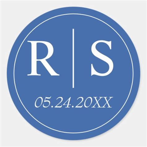 Simple And Elegant Blue Monogram Wedding Classic Round Sticker Zazzle