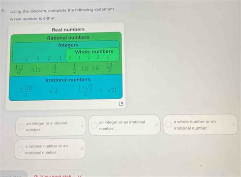 Solved 9 Using The Diagram Complete The Following Statement A Real Number Is Either Real