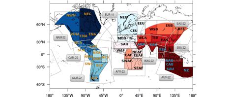 The Cordex Core Domains Gray Borders And Regions Of Analysis Based On Download Scientific