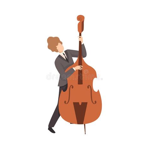 Young Man Playing Double Bass Male Jazz Musician Character In Elegant