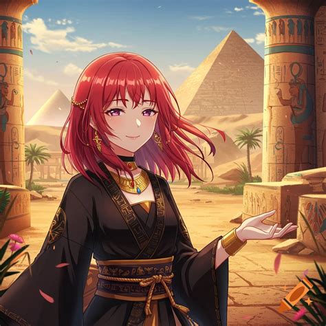 Anime Girl In Egyptian Style Dress Stands Before Pyramids On Craiyon