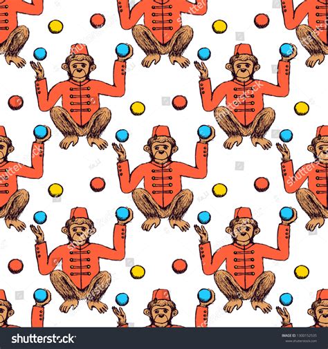 Sketch Mokey Juggler Vintage Style Vector Stock Vector Royalty Free