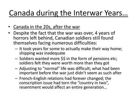 Ppt Canada Between The Wars The Interwar Years 1919 1939 Powerpoint