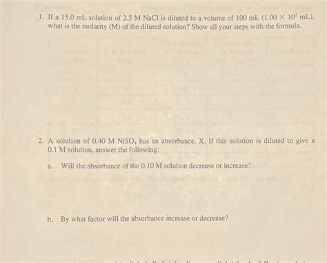solved 1 if a 15 0 ml solution of 2 5mnacl is diluted to a