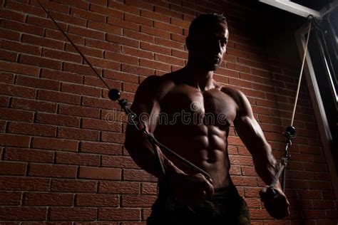 Chest Workout Cable Crossover In Gym Stock Image Image Of Lighting