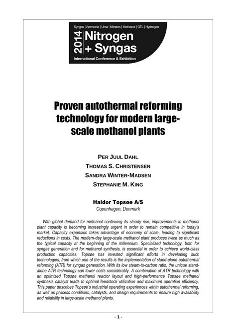 Pdf Proven Atr Technology For Modern Large Scale Methanol Plants