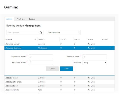 Configure Gaming Actions