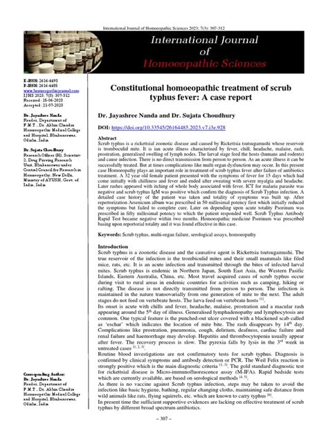 Constitutional Homoeopathic Treatment Of Scrub Typhus Fever A Case