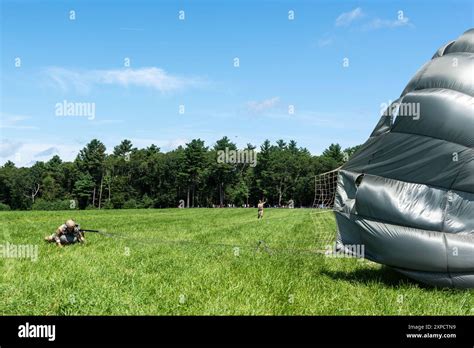 Paratrooper Landing On The Dropzone At Leapfest 2024 Leapfest Is A