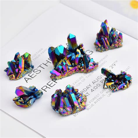天然水晶 电镀七彩虹多彩水晶簇摆件原石晶簇消磁 阿里巴巴
