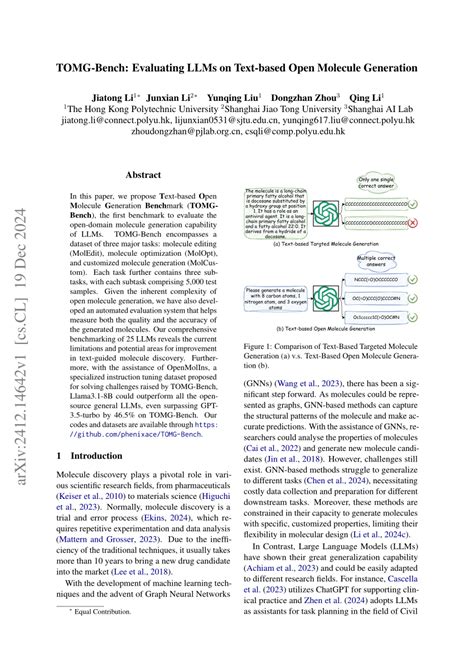Pdf Tomg Bench Evaluating Llms On Text Based Open Molecule Generation