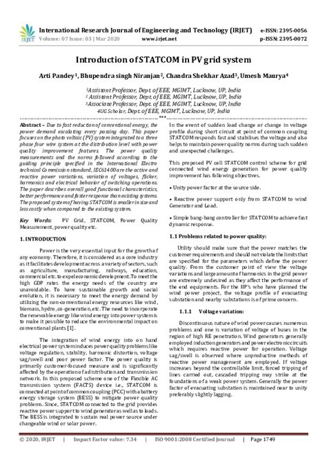 pdf introduction of statcom in pv grid system