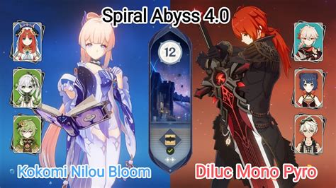 C0 Kokomi Nilou Bloom C1 Diluc Mono Pyro Spiral Abyss 4 0 Floor