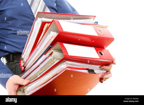 Man Holding Stack Of Folders Pile With Old Documents And Bills