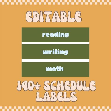 Editable Visual Schedule Labels For Upper Elementary Bold Retro Font