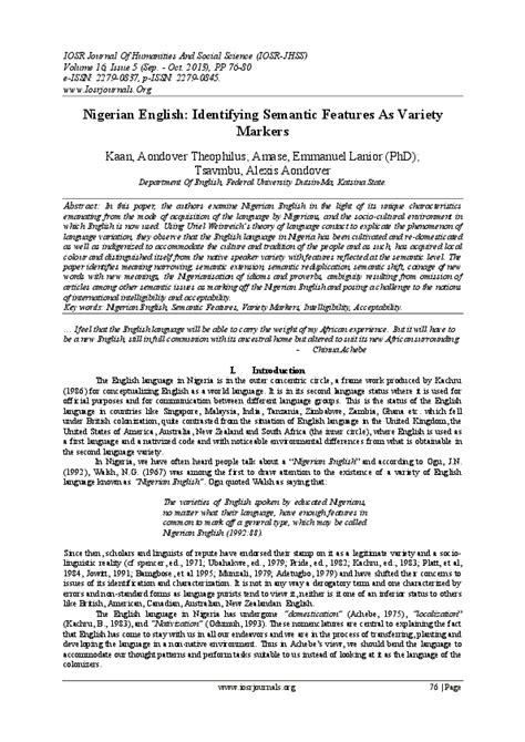 Pdf Nigerian English Identifying Semantic Features As Variety Markers