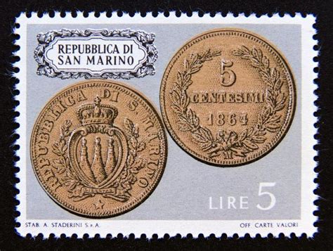 Postage Stamp San Marino 1972 Money Coins Of San Marino Editorial Photography Image Of