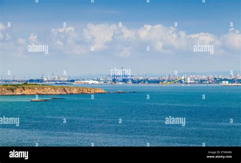 Port Of Burgas Black Sea Bulgaria Landscape Photo Panorama Stock