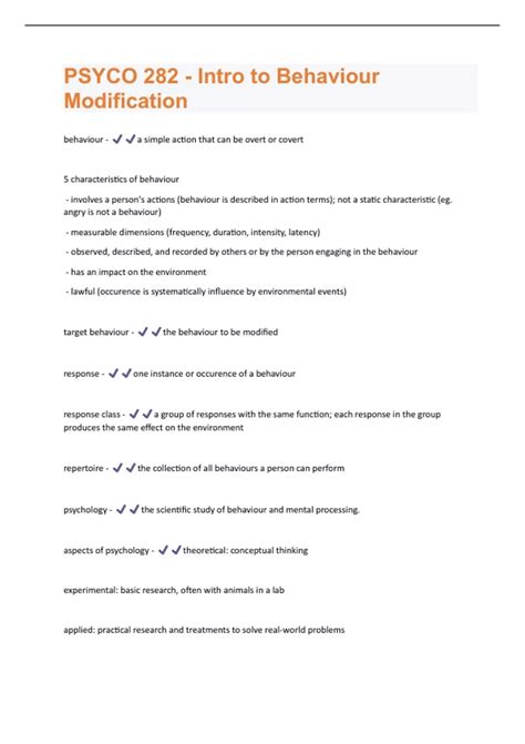 Psyco 282 Intro To Behaviour Modification Questions And Answers