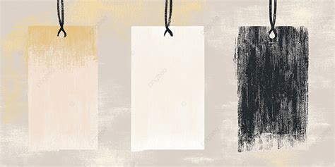 Three White Rectangular Labels With Beige And Black Color Stroke
