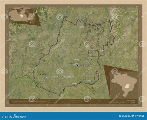 Goias Brasil Satélite Lowres Pontos Rotulados Das Cidades Ilustração