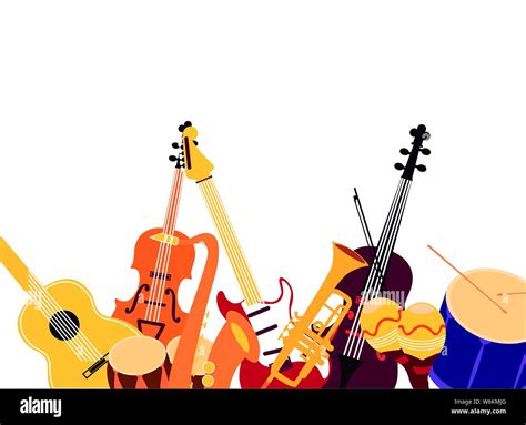 Orchesta Musical Instruments Objects Design White Background Vector