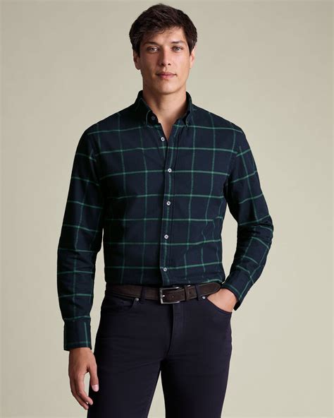Brushed Flannel Check Shirt Navy And Green Charles Tyrwhitt Ca