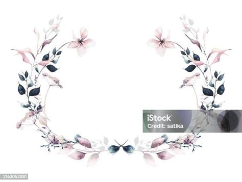 수채화 꽃 대칭 화환 프레임입니다 분홍색 꽃 푸른 검은 색 야생 초원 나뭇 가지 가지 잎 이끼 0명에 대한 스톡 벡터 아트 및 기타 이미지 Istock