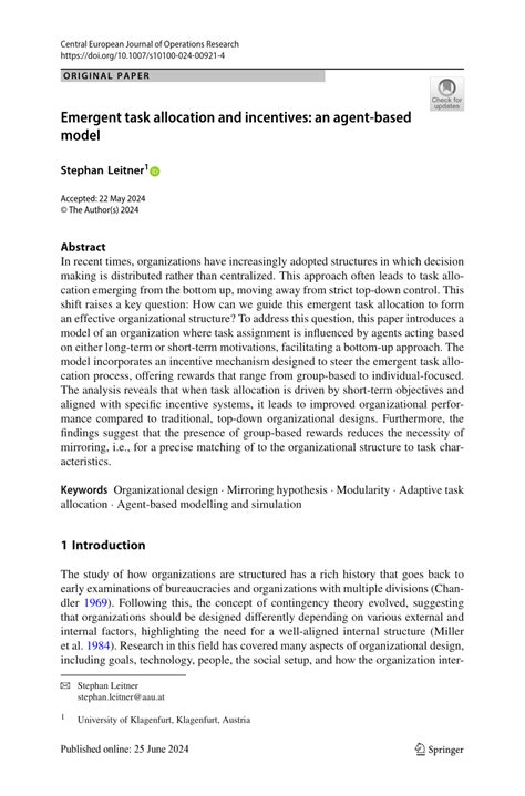 Pdf Emergent Task Allocation And Incentives An Agent Based Model