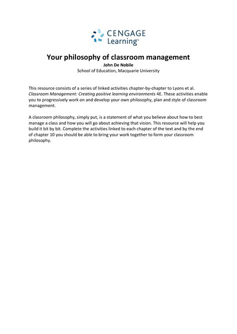 Your Philosophy Of Classroom Management