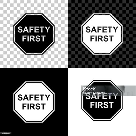 안전 첫 번째 팔각형 모양 아이콘 검은 색 흰색 및 투명 한 배경에 고립 벡터 일러스트 1위에 대한 스톡 벡터 아트 및 기타 이미지 1위 개념 거리 Istock