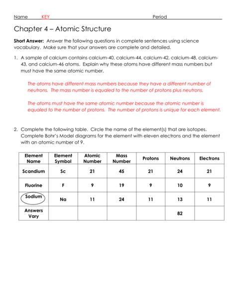 Atomic Structure Worksheet Isotopes Atomic Number