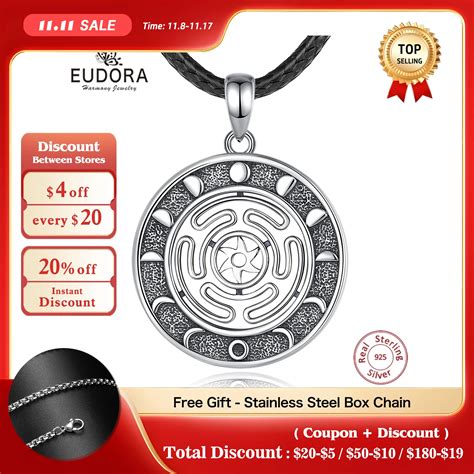 Eudora 925 Sterling Silver Hekate Wheel Necklace Vintage Moon Phases Triple Goddess Amulet