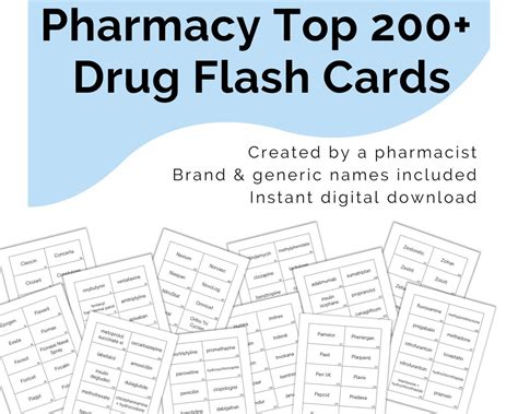 Top 200 Drugs Flash Cards Printable Digital Download Brand And Generic Drug Names Nursing