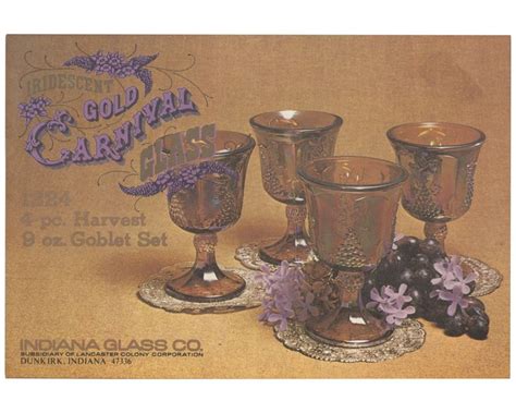 Thanksgiving Vintage Carnival Glass Goblets 4 Piece Set Carnival