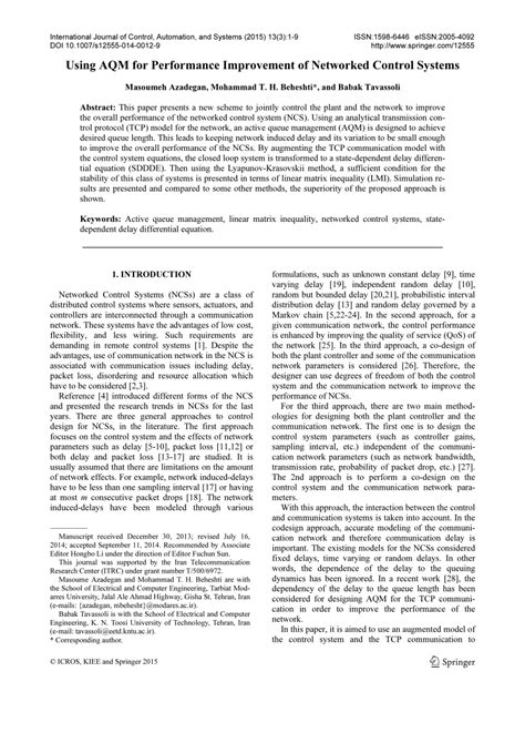 pdf using aqm for performance improvement of networked control systems