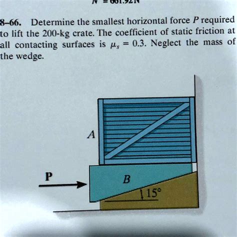 8 66 Determine The Smallest Horizontal Force P Required To Lift The 200 Kg Crate The