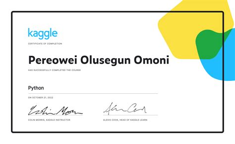 pereowei olusegun omoni completed the python course on kaggle