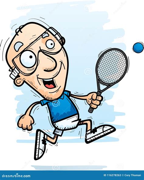 Cartoon Senior Racquetball Player Running Stock Vector Illustration